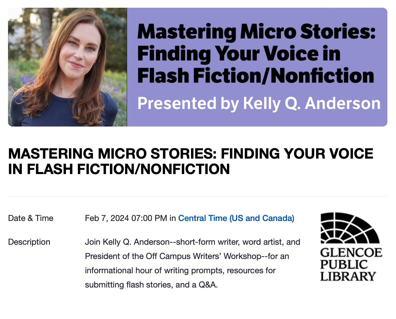 Writing Workshop TONIGHT: Micro and Flash Fiction/ Nonfiction – Kelly Q ...